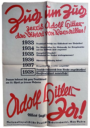 LARGE RARE 33x23 INCH 'ADOLF HITLER - JA! NSDAP GAU BADEN POSTER | OD43
