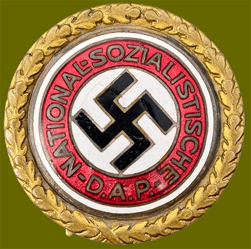 EXTREMELY RARE ORIGINAL LOW NUMBERED 6024 30MM GOLD PARTY BADGE | OD43